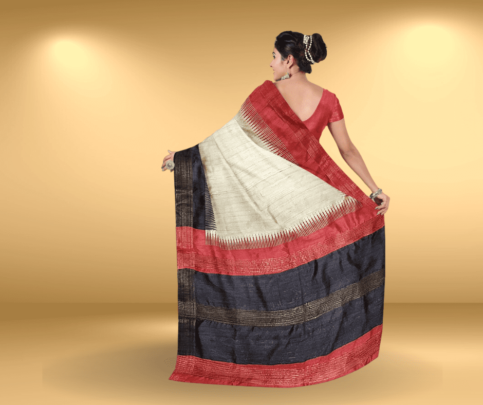 Ghicha Silk Handloom Tussar Black Red with BP