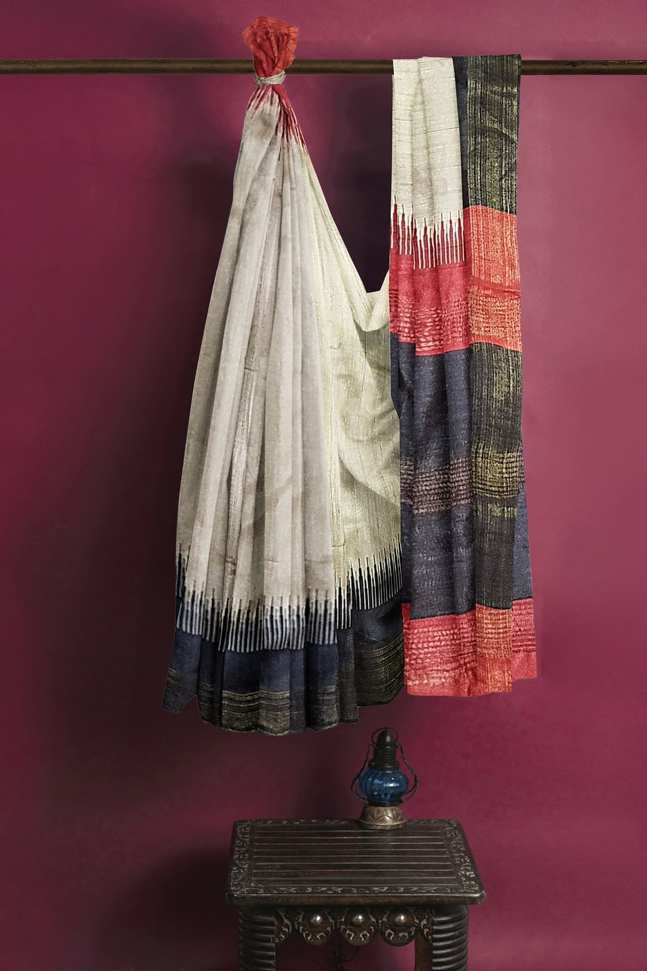 Ghicha Silk Handloom Tussar Black Red with BP