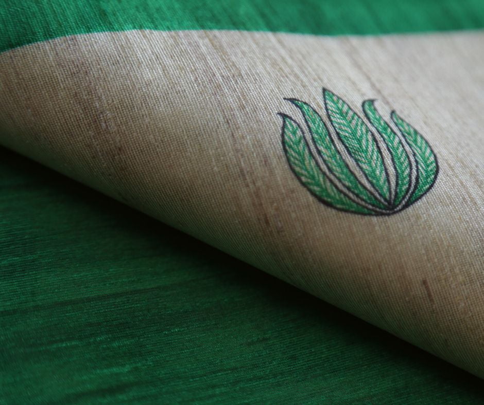 Ghicha Silk Handloom Tussar Green Madhubani witgh BP