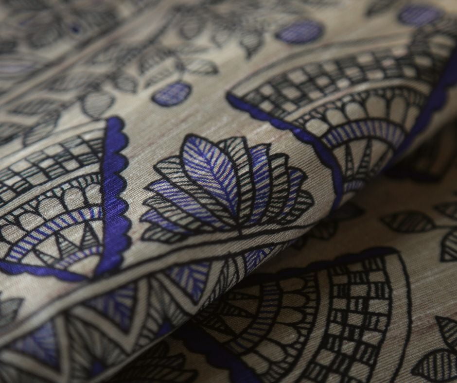 Ghicha Silk Handloom Tussar Blue Madhubani with BP